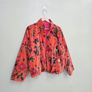 Orange Velvet Bird & Floral Printed Jacket – Boho Statement Wear - Etsy
