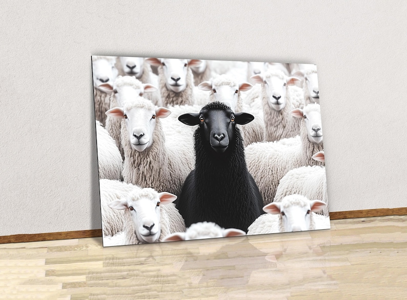 Glass Wall Art & Canvas Wall Art, Black Sheep Among White Sheep ...