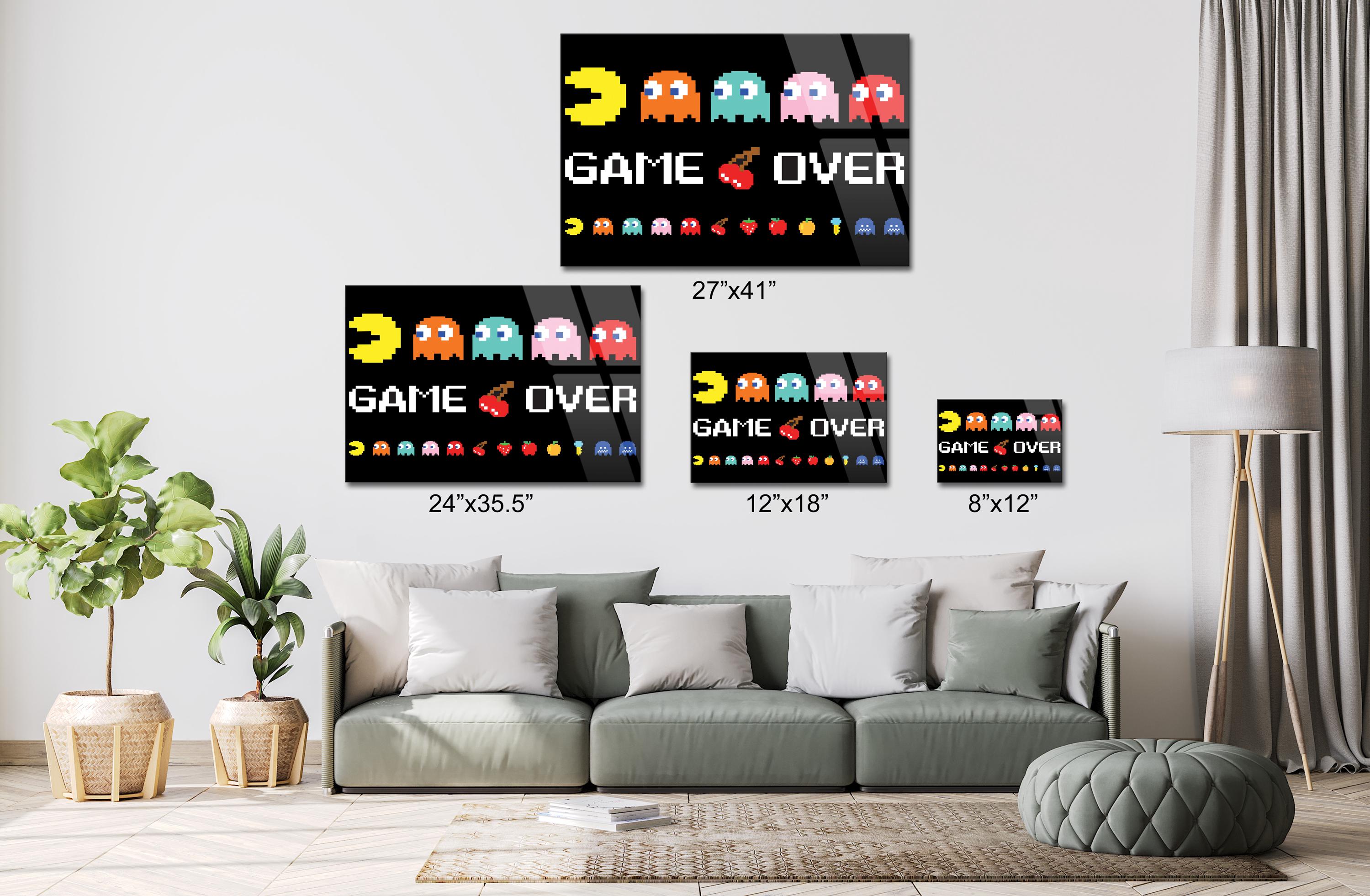 Glass Wall Art & Canvas Wall Art, Pac-man Game Over Retro Aesthetic ...