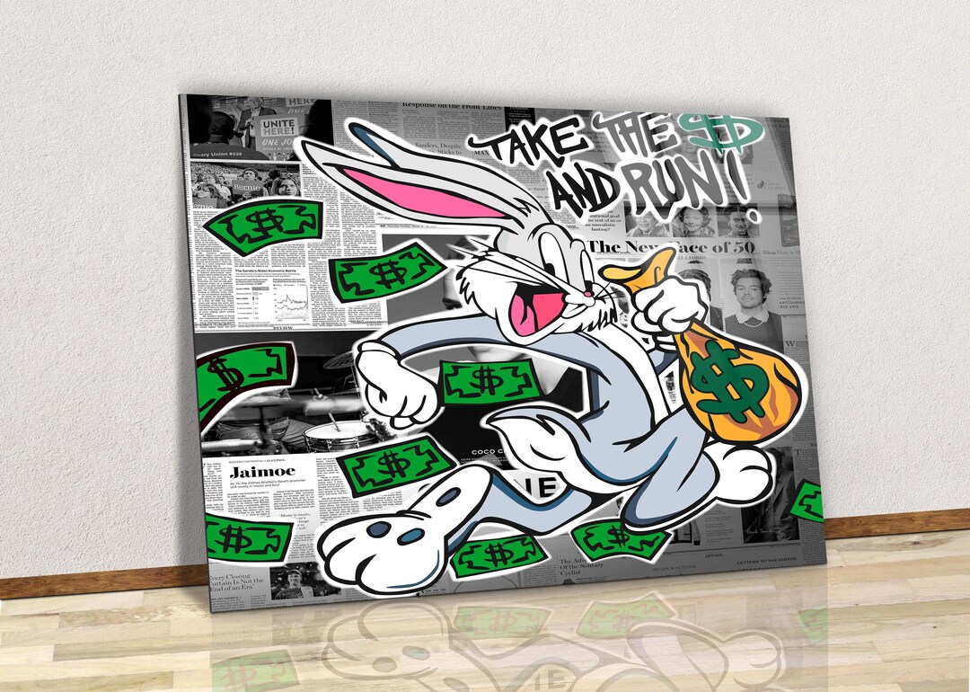 Bugs Bunny Take the Money and Run, Glass Wall Art & Canvas Wall Art ...