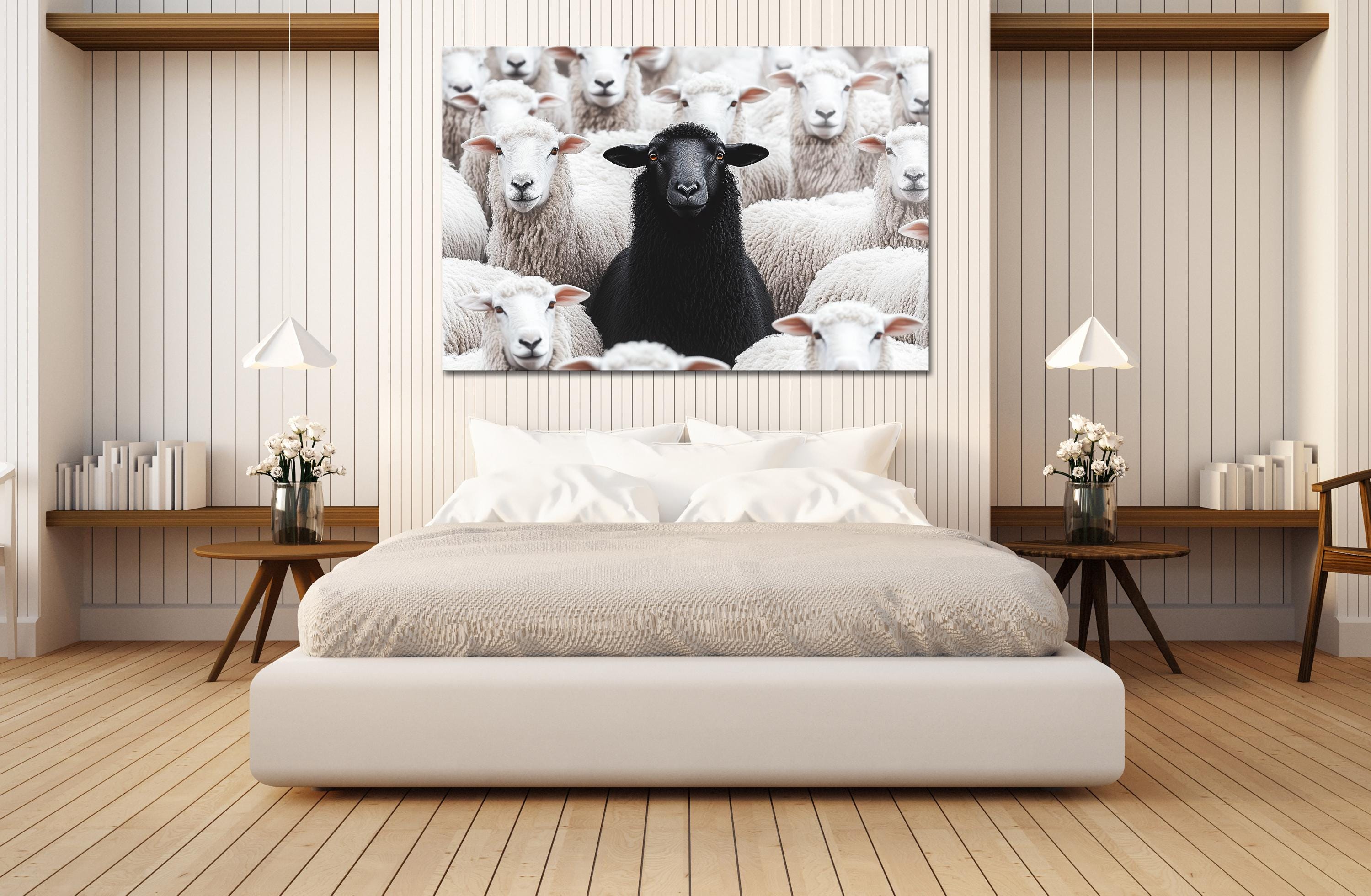 Glass Wall Art & Canvas Wall Art, Black Sheep Among White Sheep ...