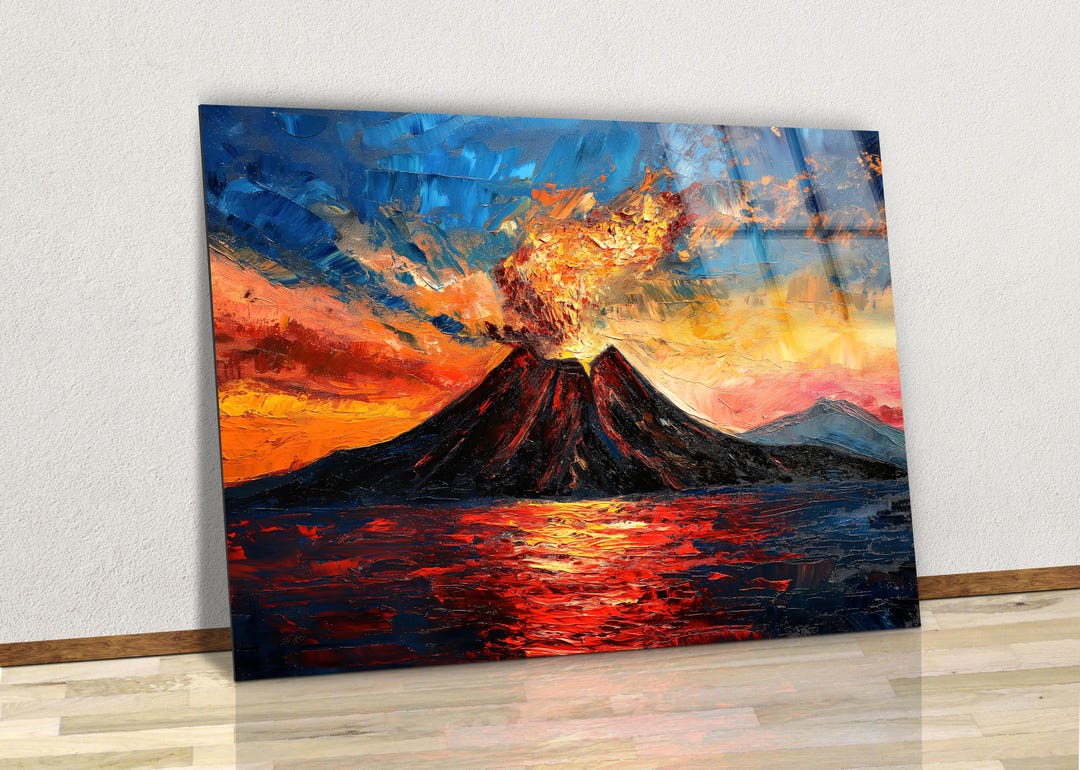 Eruption Fury Impasto Volcano Art, Glass Wall Art & Canvas Wall Art ...