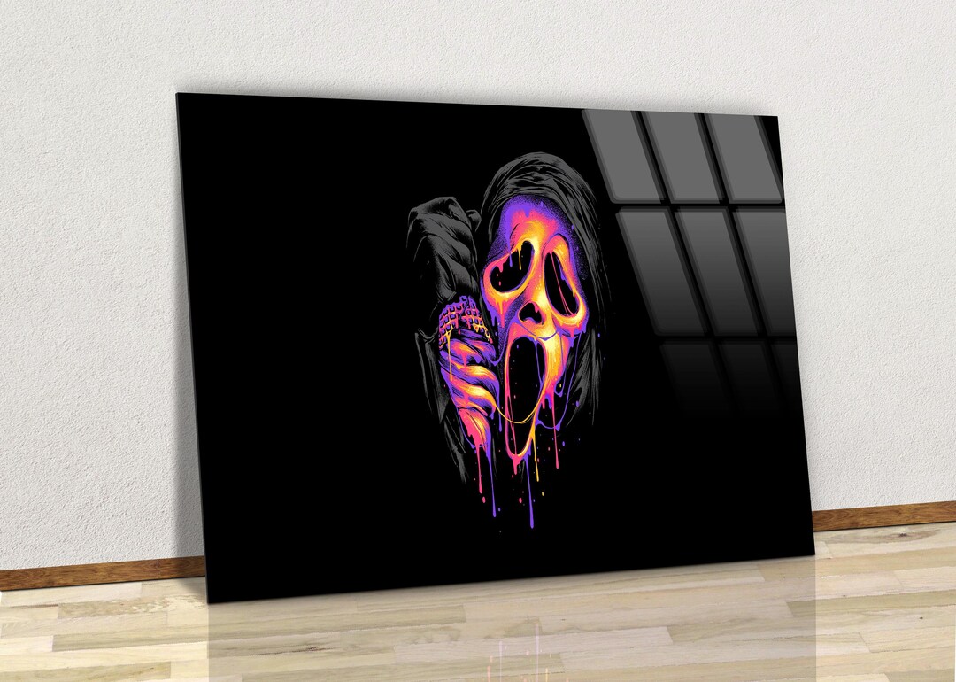 Glass Wall Art & Canvas Wall Art, Scream Mask Ghostface Neon Drip Pop ...