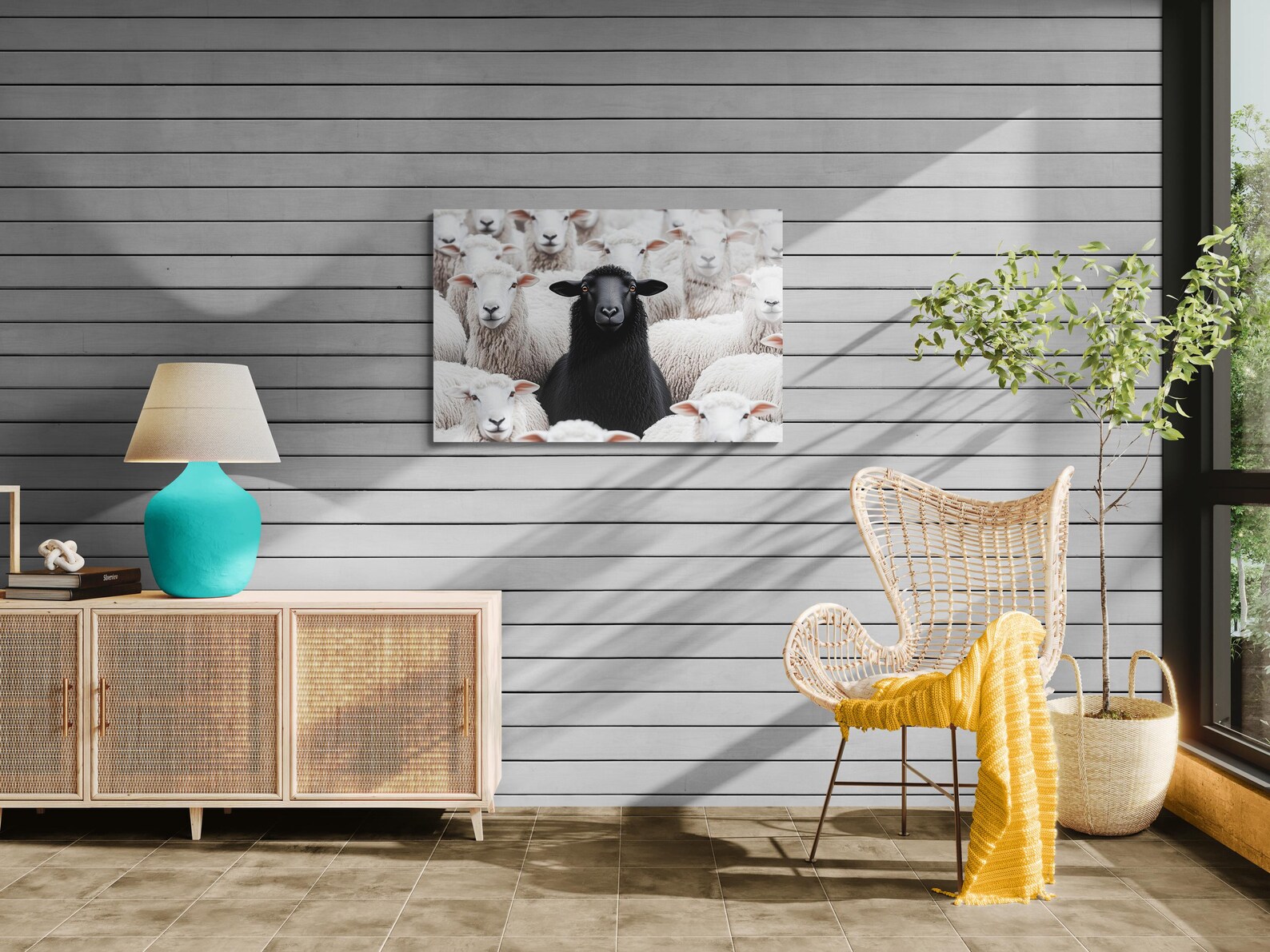Glass Wall Art & Canvas Wall Art, Black Sheep Among White Sheep ...