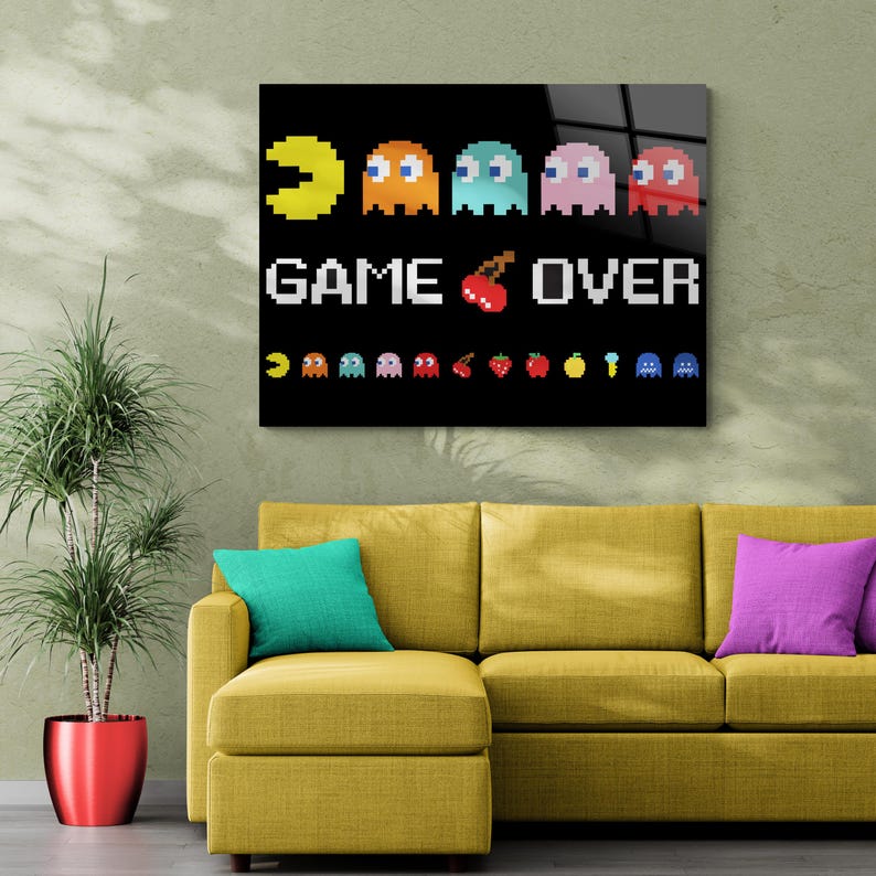 Pac-man Game Over Canvas Art, Retro Gaming Decor - Etsy