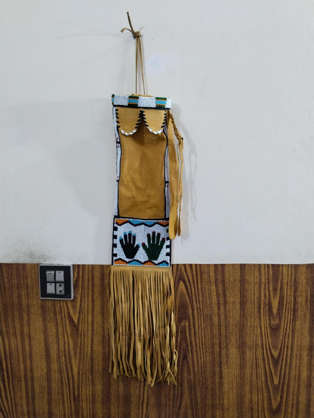 Native Indian Traditional American Style Handmade Leather Beaded Hide ...