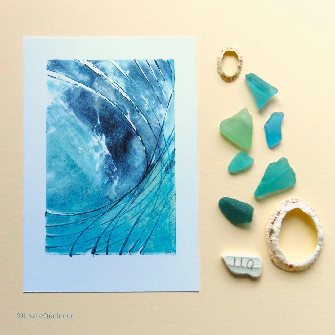 Ocean Surf Art Mini Print Seaside Art Coastal Art Wave Original Lino ...
