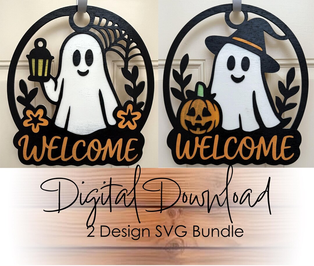 Friendly Ghost Welcome Sign Digital Download 2 Design SVG Bundle - Etsy