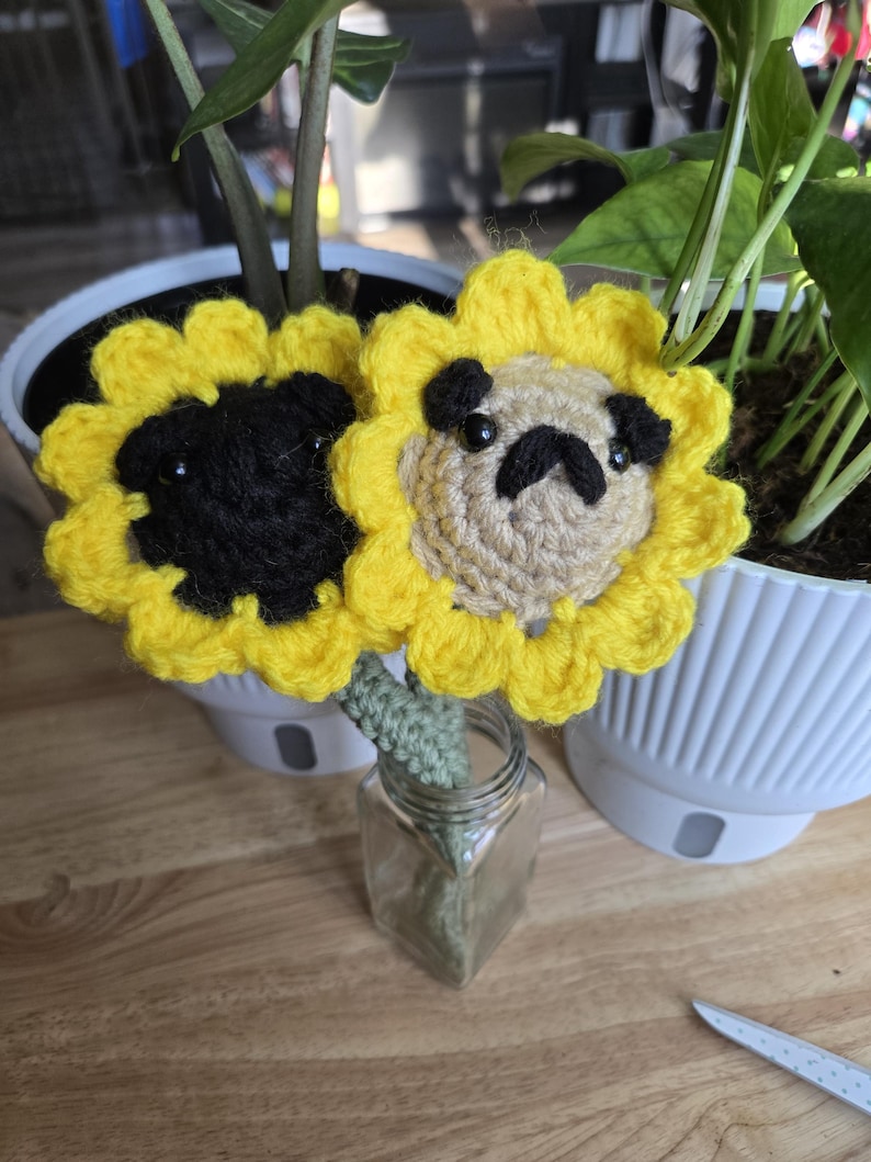 Pug- Sunflowers-pugs-handmade-crochet-gift-pug Lovers-novelty Gift-cute ...