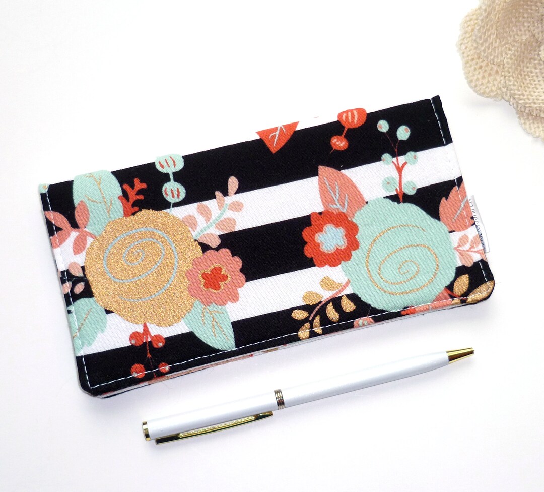Floral Stripe Checkbook Cover: Fabric Cash Wallet, Receipt Holder - Etsy