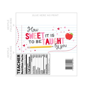 Teacher Valentines Day Gift, Teacher Chocolate Bar Wrapper, Printable ...
