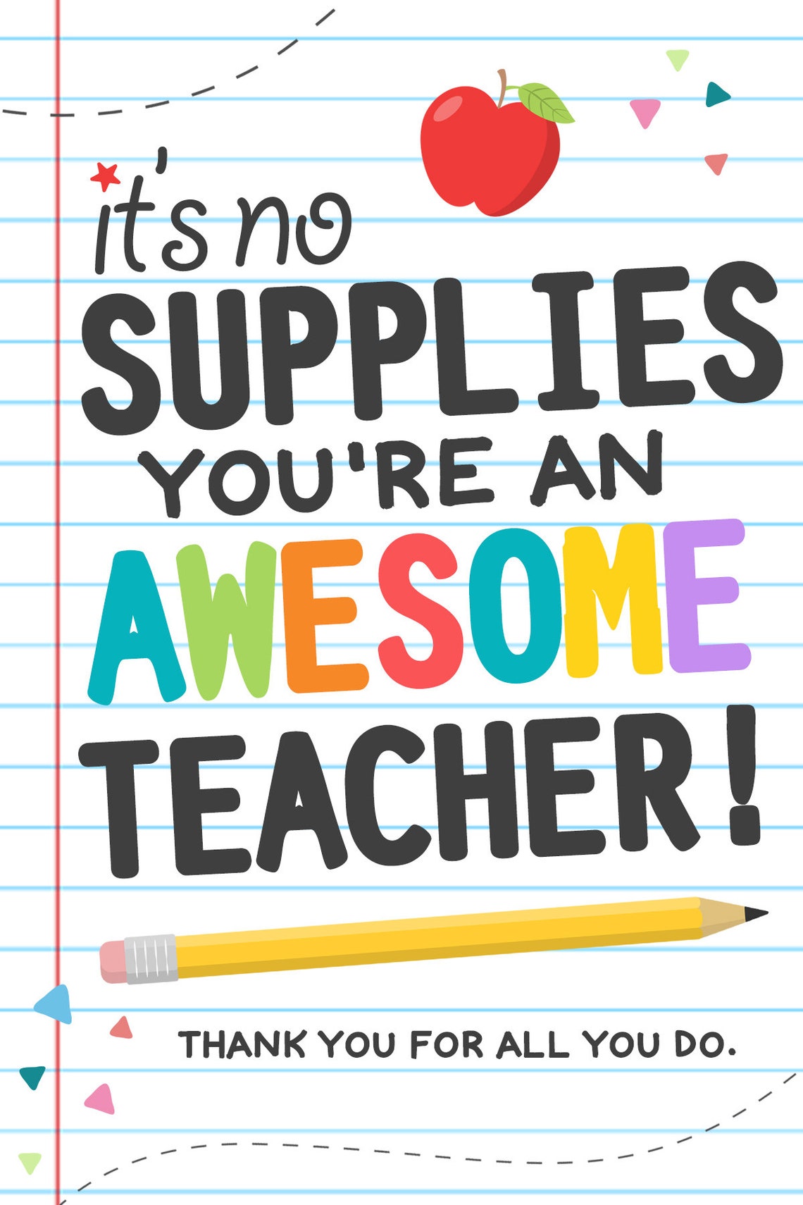 Teacher Appreciation Gift Tag School Supplies Thank You - Etsy