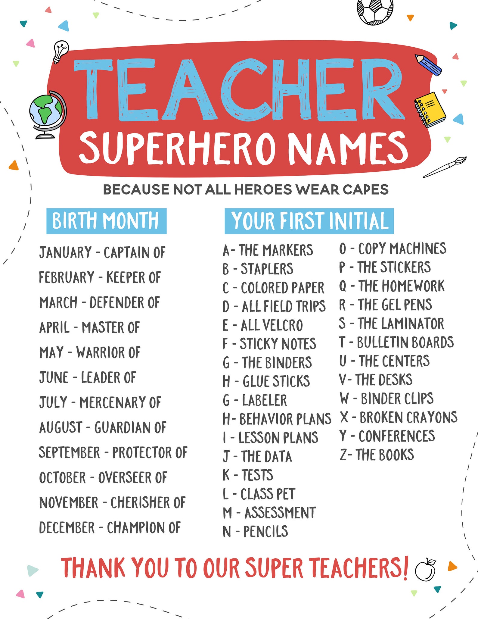 Teacher Appreciation Printable Sign | Super Hero Name Sign | Teacher ...