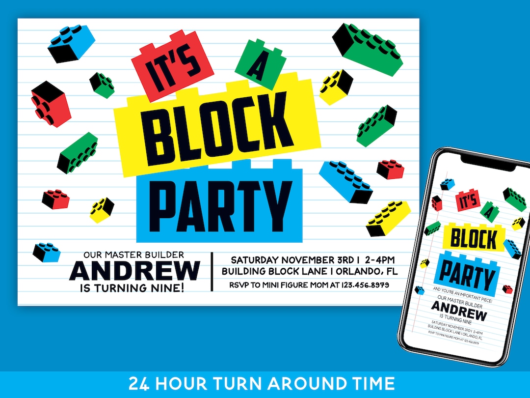 Printable Building Blocks Birthday Horizontal Invitation | Digital ...