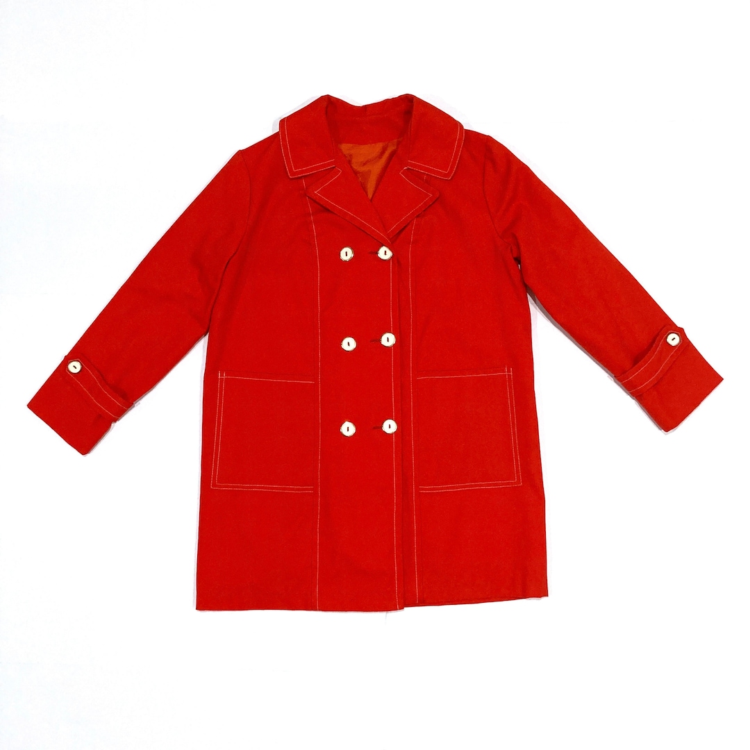 Red Orange Jacket Vintage 60's Coat Mod Hippie Retro Rain Repellant ...