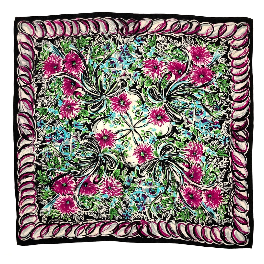 Ballerinas and Flowers Scarf - Vintage 1950's MCM Head Scarf, Neck ...