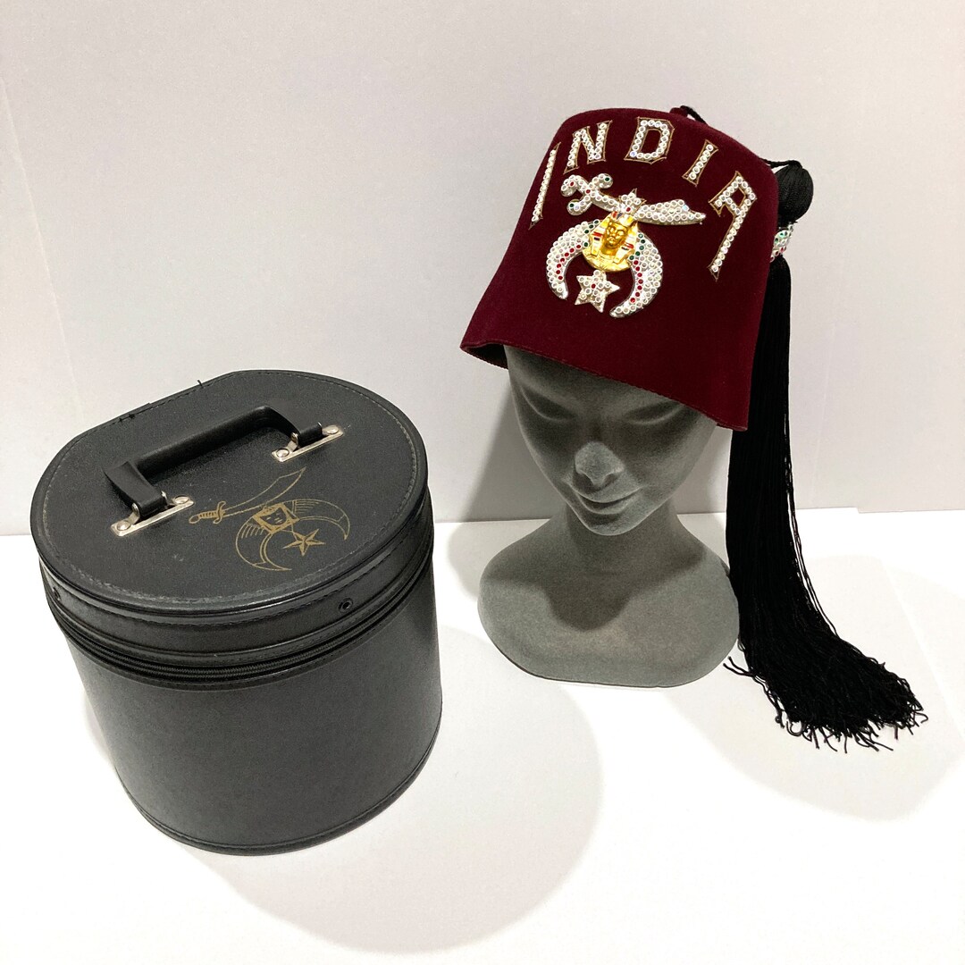Shriner Fez India Temple Masonic Cap Hat With Tassel and Case - 7 3/8 ...