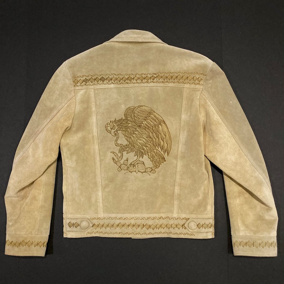 Mexican Suede Leather Jacket With Eagle Biting Snake on Cactus Vintage ...
