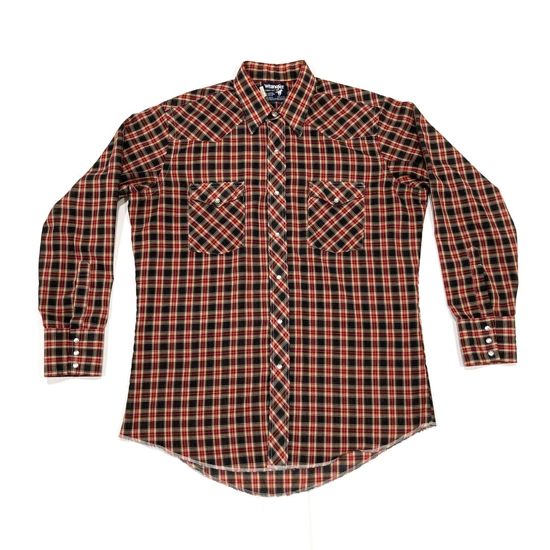 Wrangler Plaid Western Shirt - Vintage 1980's Cowboy Cut, Pearl Snaps ...