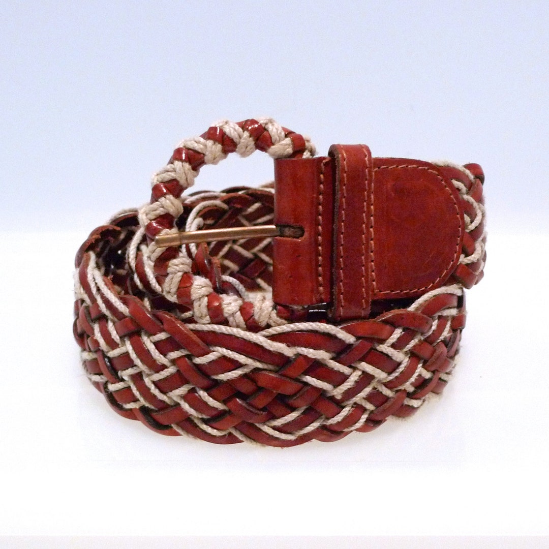 Woven Leather Belt 1980s - Braided Leather and Cord Wide Belt / 2XL ...