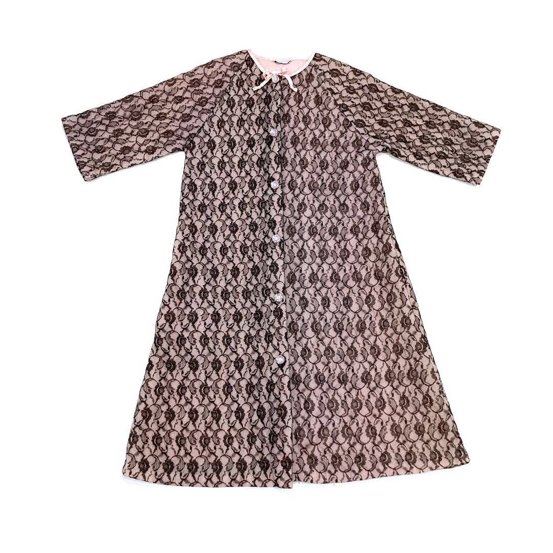 Black and Pink Lace Robe by Sears Charmode Vintage 1950s Sears Roebuck ...