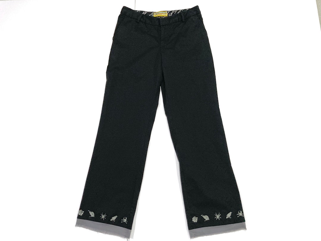 Vintage Pants With Gothic Print - Skull & Crossbones, Vultures, Spiders ...