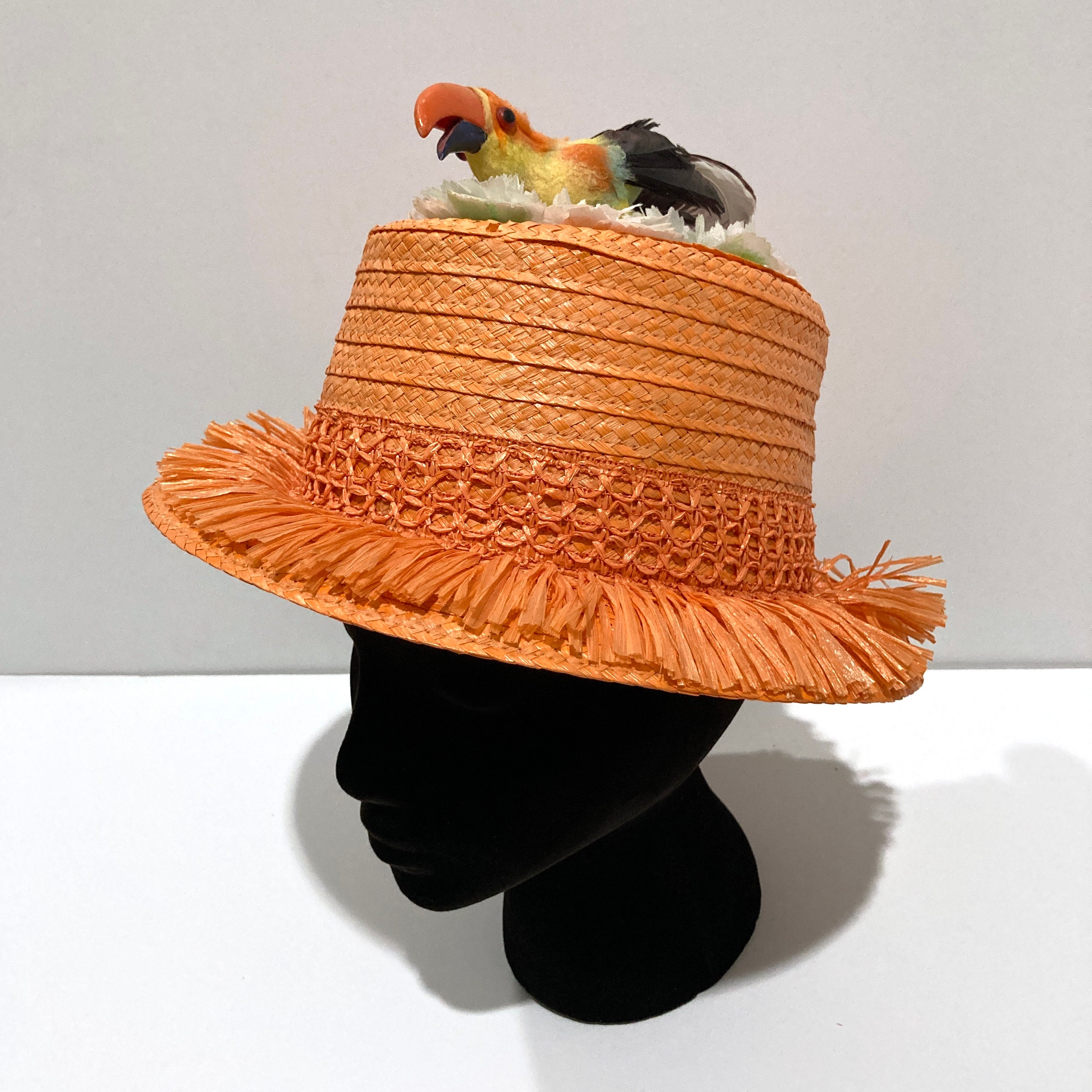 Tropical Straw Hat With Toucan Bird - Vintage De Loy, Inc. of Boca ...