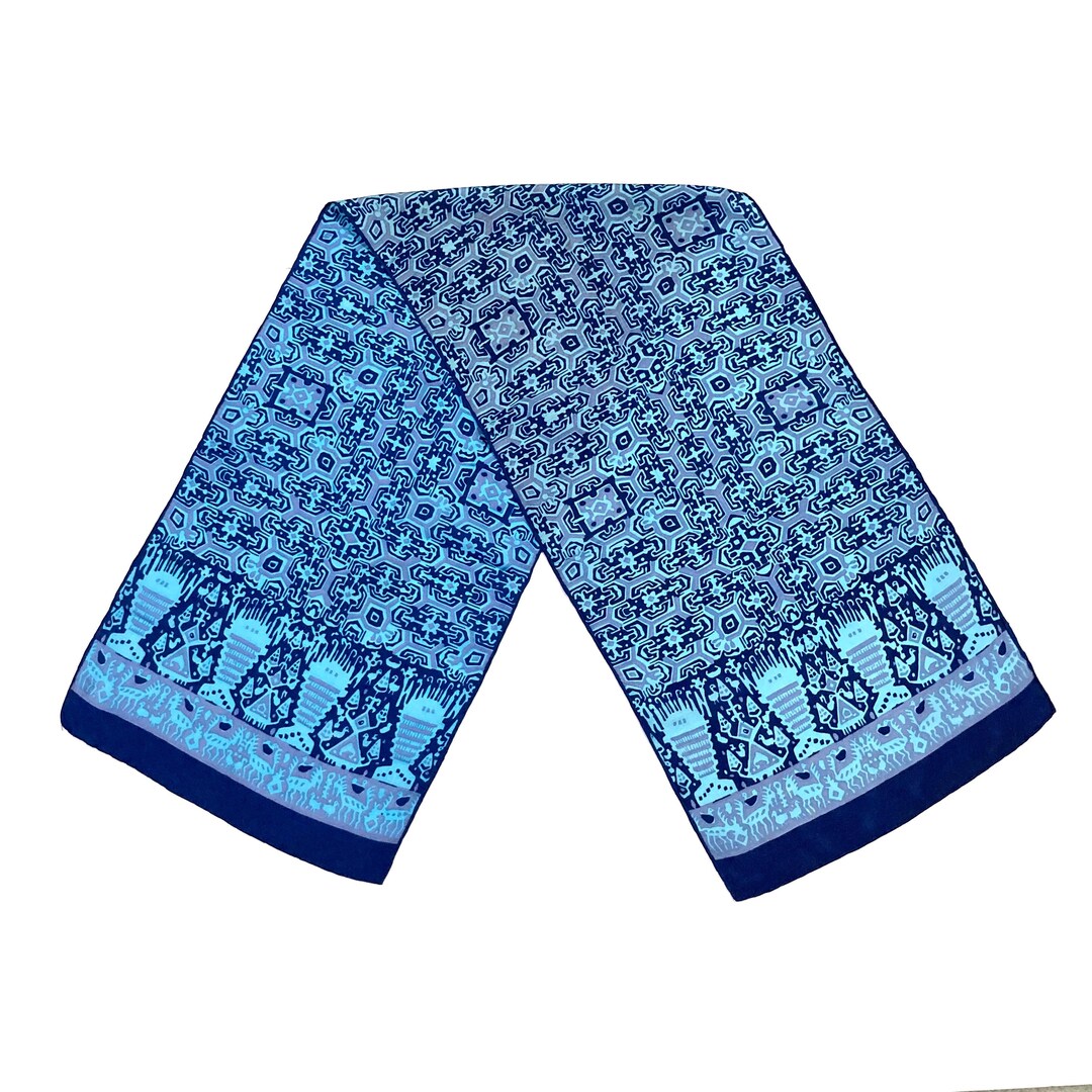 Blue Hieroglyphic Neck Scarf - Vintage 1970's Mod, Geometric Petroglyph ...