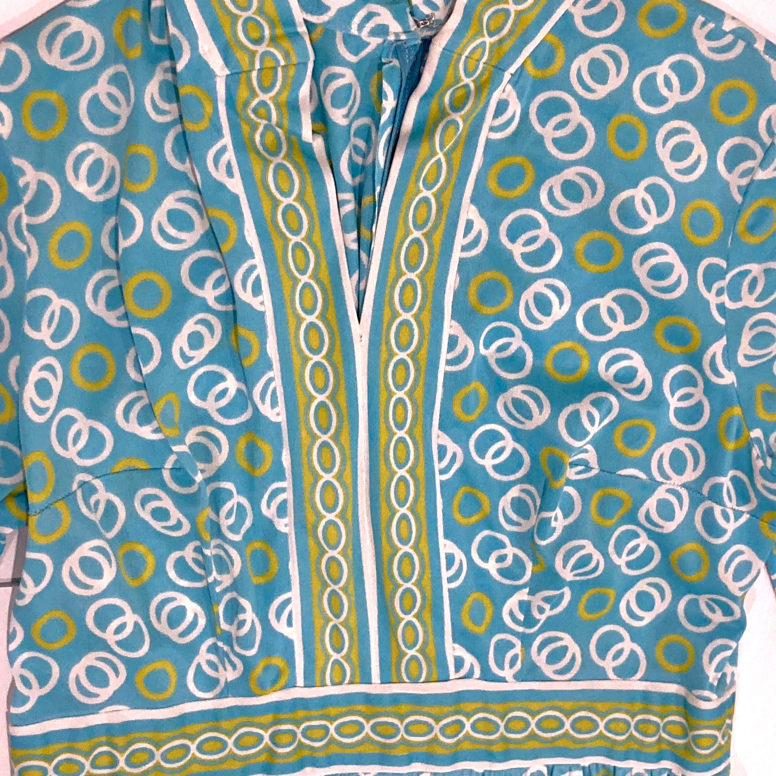 Mod Geometric Print Maxi Dress 1970s Vintage Light Blue With White ...