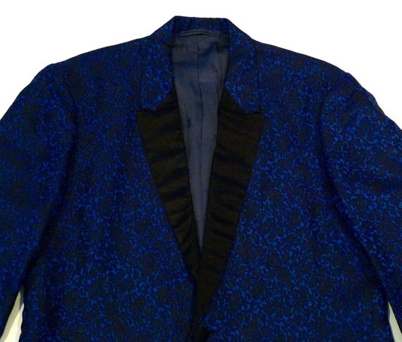 Brocade Dinner Jacket Vintage Harilela's Blue and Bla… - Gem