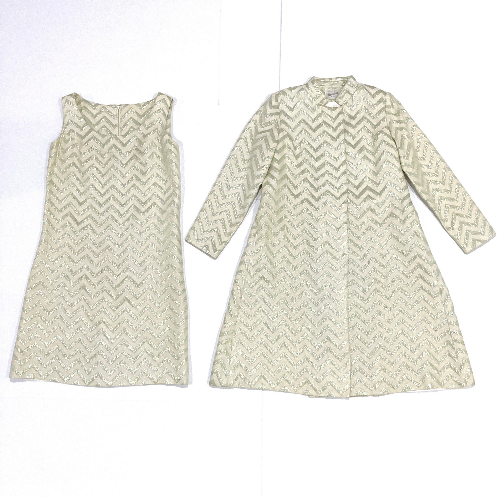 Metallic Zig Zag Mod Coat and Sleeveless Dress Designed by Mancini of ...