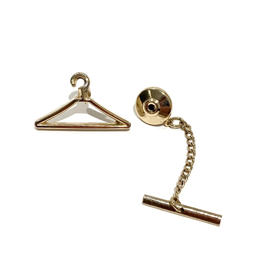 Tie Tack With Clothes Hanger, Chain and Bar - 1960's Vintage Goldtone ...