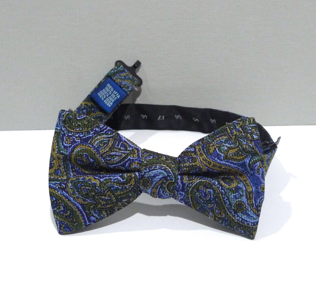Blue Paisley Silk Bowtie Vintage Adjustable 14 1/2 to 20 Bow Necktie ...