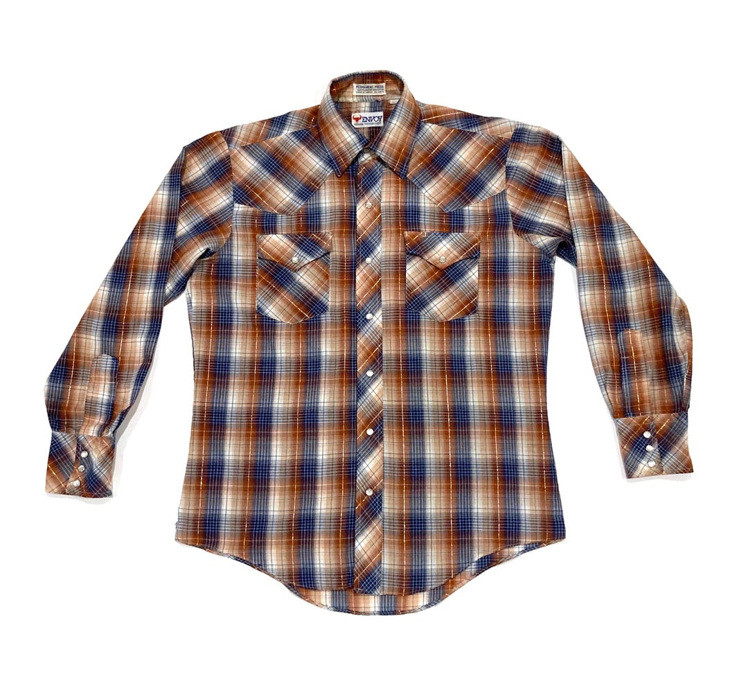 Plaid Western Shirt With Metallic Gold Threads by Envoy Authentic ...