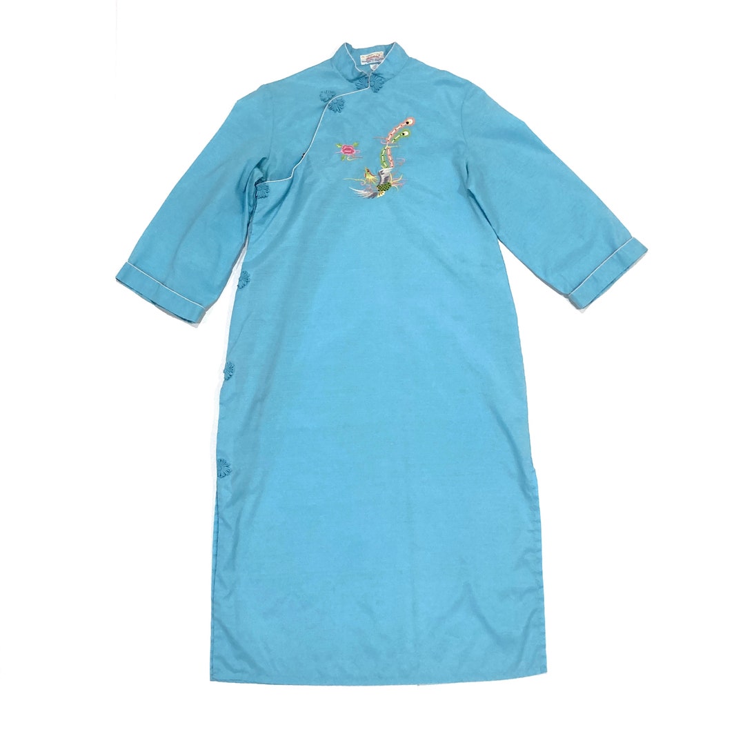Cheongsam Chinese Dress With Hand Embroidered Phoenix Bird - Semi Sheer ...