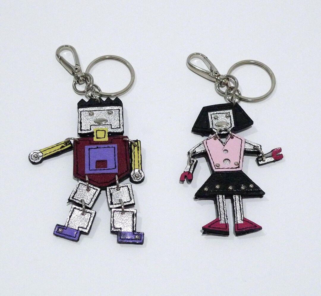 Robot Keychain Couple / Silver Metallic Man and Woman Robots Y2K ...