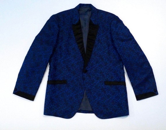 Brocade Dinner Jacket Vintage Harilela's Blue and Bla… - Gem