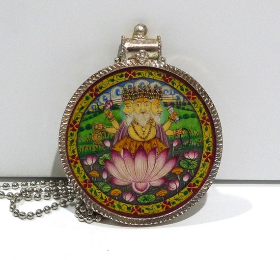 Lord Brahma Pendant from India Old Vintage Miniature … - Gem