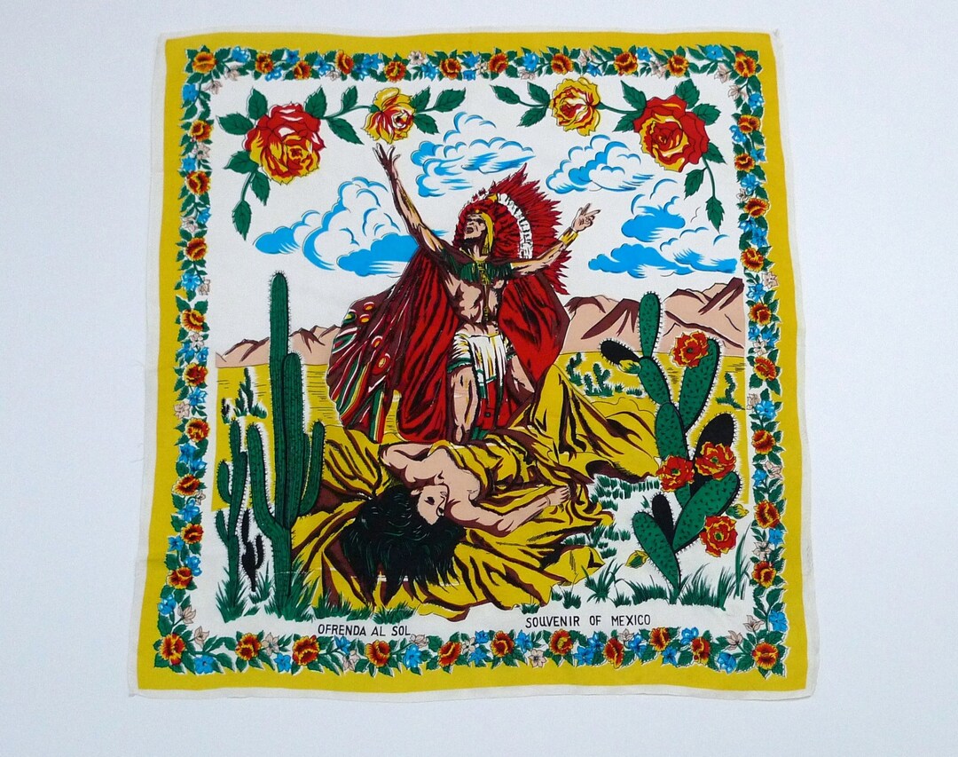 Offering to the Sun / Ofrenda Al Sol Souvenir of Mexico Scarf 1950s ...