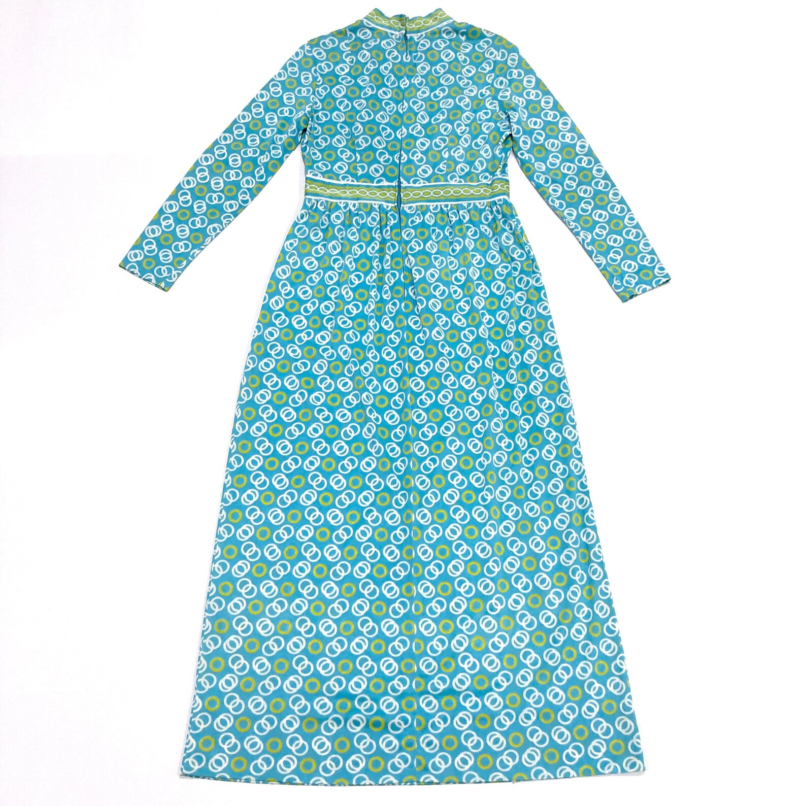Mod Geometric Print Maxi Dress 1970s Vintage Light Blue With White ...