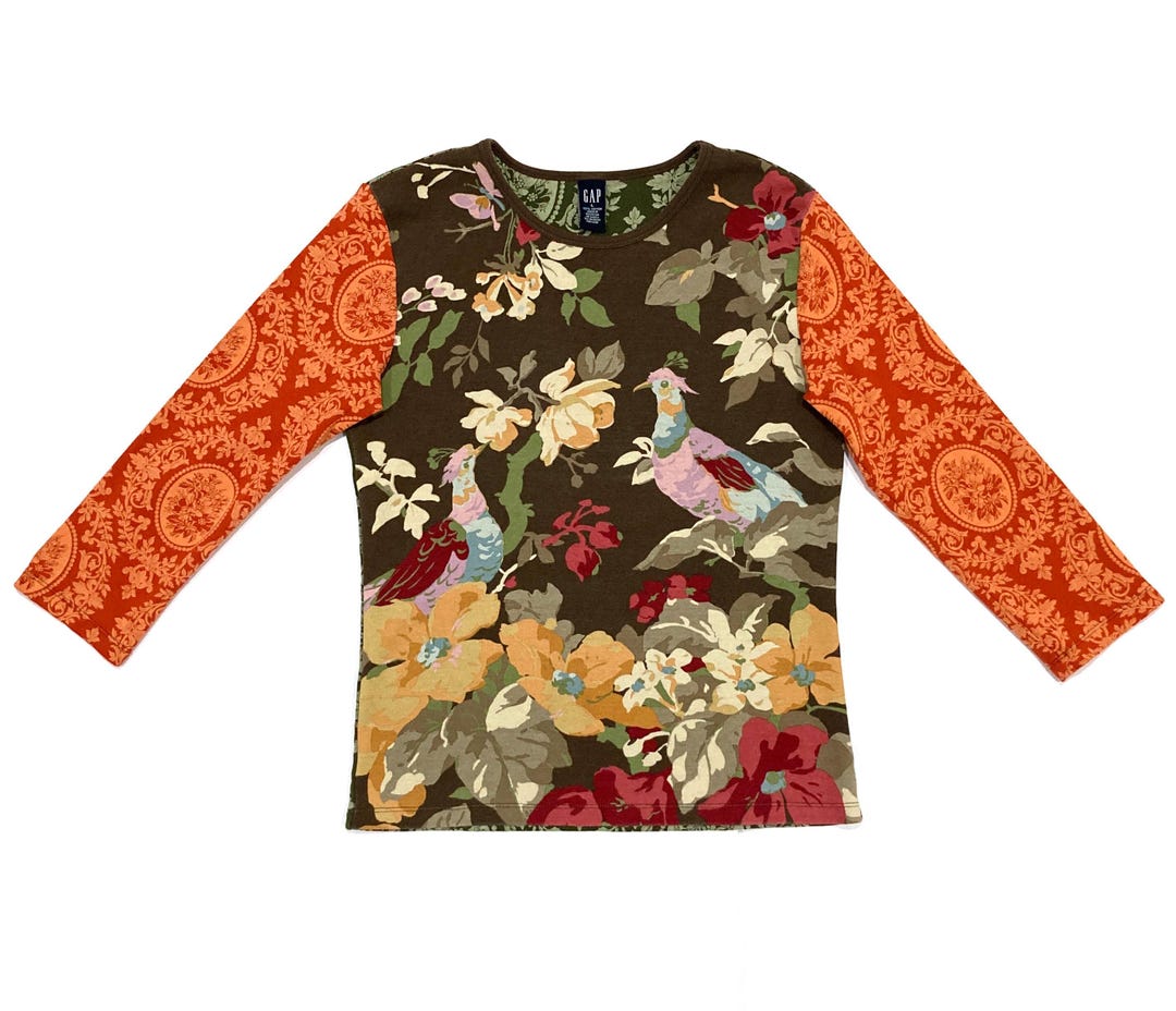 Pheasants Wallpaper Print T-shirt With Flowers by the Gap - Vintage ...