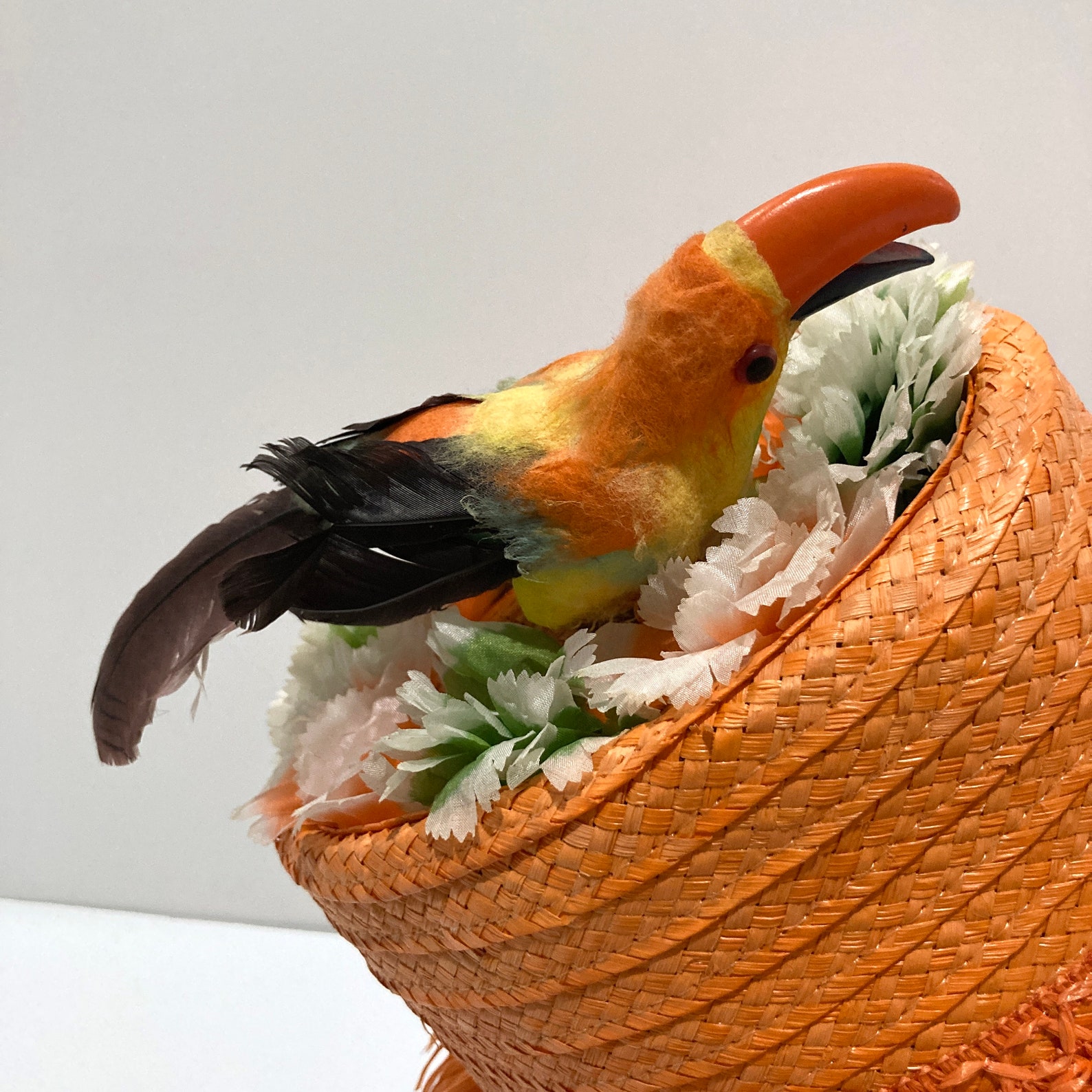 Tropical Straw Hat With Toucan Bird - Vintage De Loy, Inc. of Boca ...