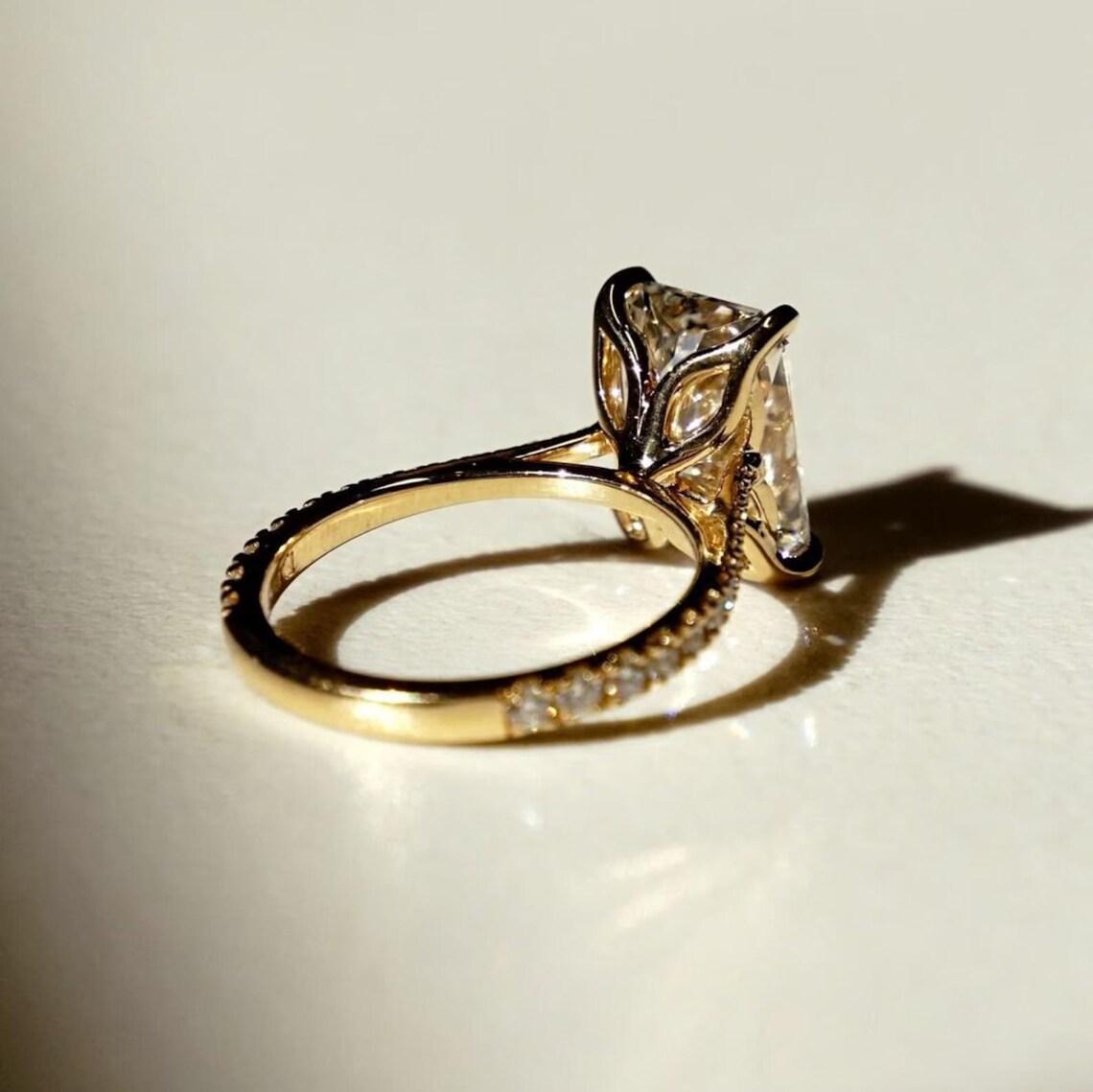 4CT Radiant Tulip Set Engagement Ring, Hidden Halo Ring, Radiant Cut ...