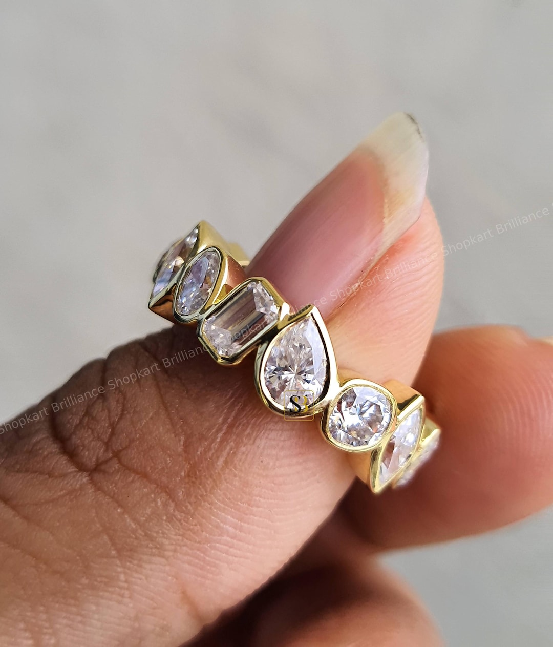 Multi Shape Diamond Band, Multi Shape Bezel Set Moissanite Wedding Band ...