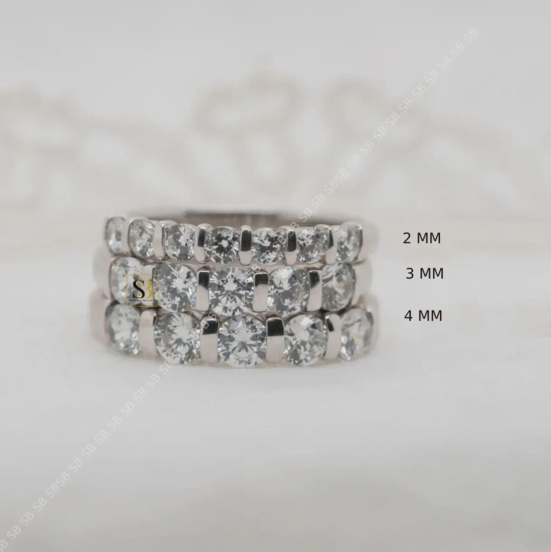 Round Cut Moissanite Wedding Band, Bar Setting Half Eternity Matching ...