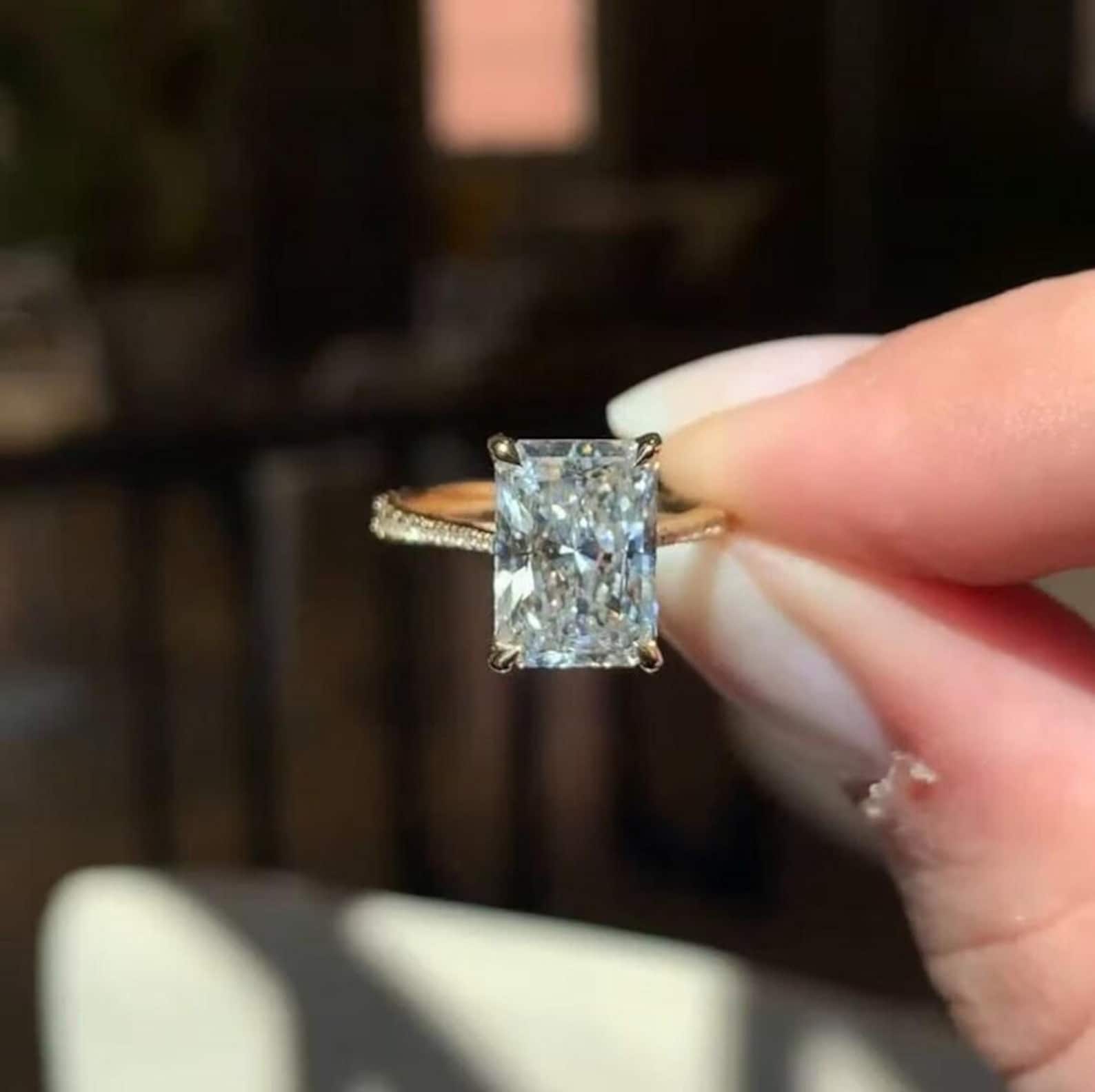 4CT Radiant Tulip Set Engagement Ring, Hidden Halo Ring, Radiant Cut ...