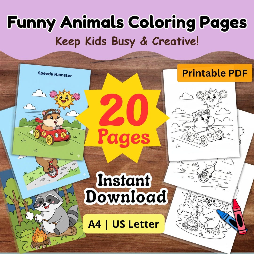 Funny Animal Coloring Pages for Kids – 20 Printable Designs (PDF) - Etsy