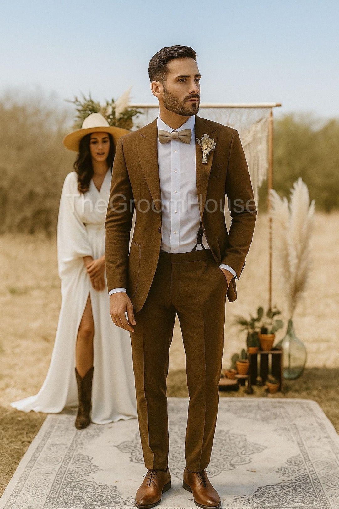 Brown Wedding Suit for Men | 2 Piece Rustic Groom Suit | Boho Outdoor ...