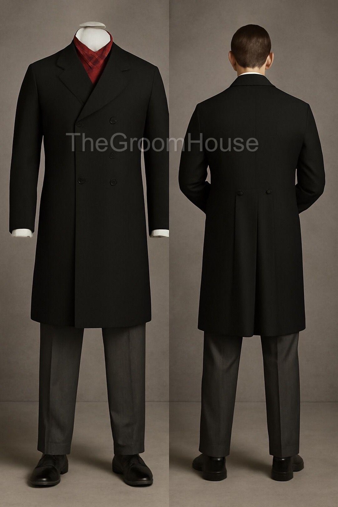Men's Black Double-breasted Overcoat | Luxury Wool Long Coat for Winter ...