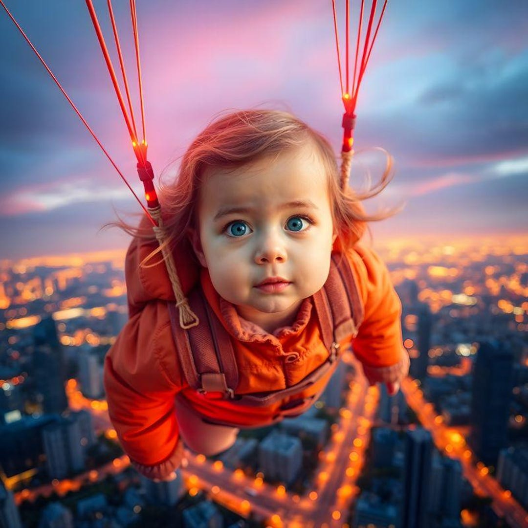 Cute Baby Flying With Parachute Wall Art High-res Digital Download ...